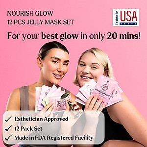 Jelly Mask for Facials - 12 Flavors Hydrating & Brightening Jelly Face Masks | Free Jade Roller & Spatula | Bulgarian Rose, Lavender, Hyaluronic Acid, 24K Gold face mask skin care |Vajacial Jelly Mask