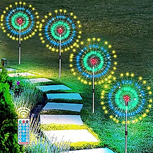 IQGVEB Solar Lights Outdoor Firework, Timer 4PCS Gorgeous Garden Lights with Remote Automatic Switch 8 Modes Dimming Levels, Waterproof Sparkles Landscape Pathway Lights