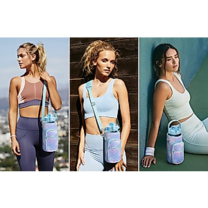 Half Gallon Water Bottle with Sleeve 64 OZ Water Bottle with Straw & Time Marker to Drink Leakproof Motivational Water Jug with Insulated Holder Workout Gym Sport