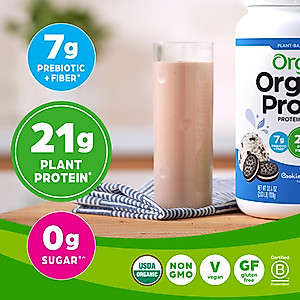 Orgain Organic Vegan Protein Powder, Cookies & Cream - 21g Plant Based Protein, 7g Prebiotic Fiber, Low Net Carb, No Lactose Ingredients, No Added Sugar, Non-GMO, For Shakes & Smoothies, 2.03 lb