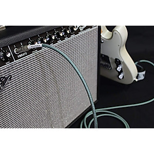 Kirlin Cable IWB-202PFGL-10/OL -10 feet- Straight to Right Angle 1/4-Inch Plug Premium Plus Instrument Cable, Olive Green Tweed Woven Jacket