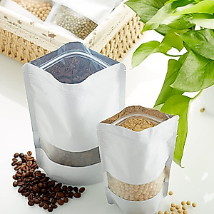 TOCKONIMN Stand-up Pouch Smell-Proof Edible Bag Packaging for Food-Storage 100 Pack Resealable Containers for Candy Products Heat Sealable Ziplock Bags with Clear Window (3.9"x5.9", white)