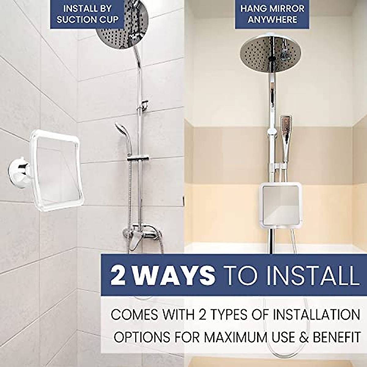 Fogless Shower Mirror for Shaving with Upgraded Suction, Anti Fog Shatterproof Surface and 360° Swivel - Includes Optional Hook Accessory To Transform Suction Mirror Into Hanging Mirror - 6.3" x 6.3"