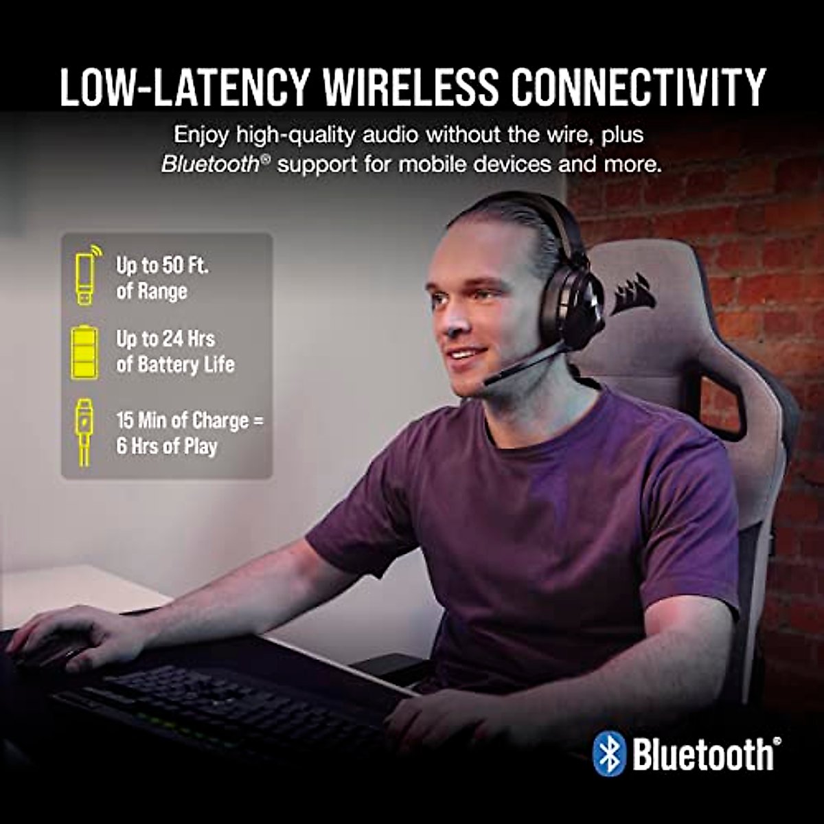 Corsair HS55 Wireless CORE Gaming Headset - Low-Latency 2.4Ghz, Up to 50ft Bluetooth Range, Lightweight Construction, Tempest 3D AudioTech Support on PS5, Omni-Directional Microphone - Black