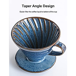 Ceramic Coffee Dripper Filter 60 Angle Tapered 02-4Cup Pour Over Coffee Ceramic Hand Brew Coffee Cup Retro Filter Set Reusable Portable Coffee Maker (2/4 People Large - Sky Blue)