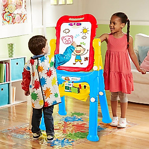 STEAM Life Easel for Kids Art Easel for Toddler Easel - 4in1 Double-Sided Large Magnetic Board Kids Chalkboard Easel Drawing White Board for Kids Magnetic Letters & Numbers Christmas Gifts for Kids
