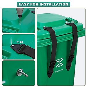Bylion 2 Pack Trash Can Lid Lock, Outdoor Garbage Can Locks for Animals Proof Universal Lid Lock Stretchable Elastic Strap to Prevent Rust Trash Can Locks for Squirrels, Dogs, Raccoons