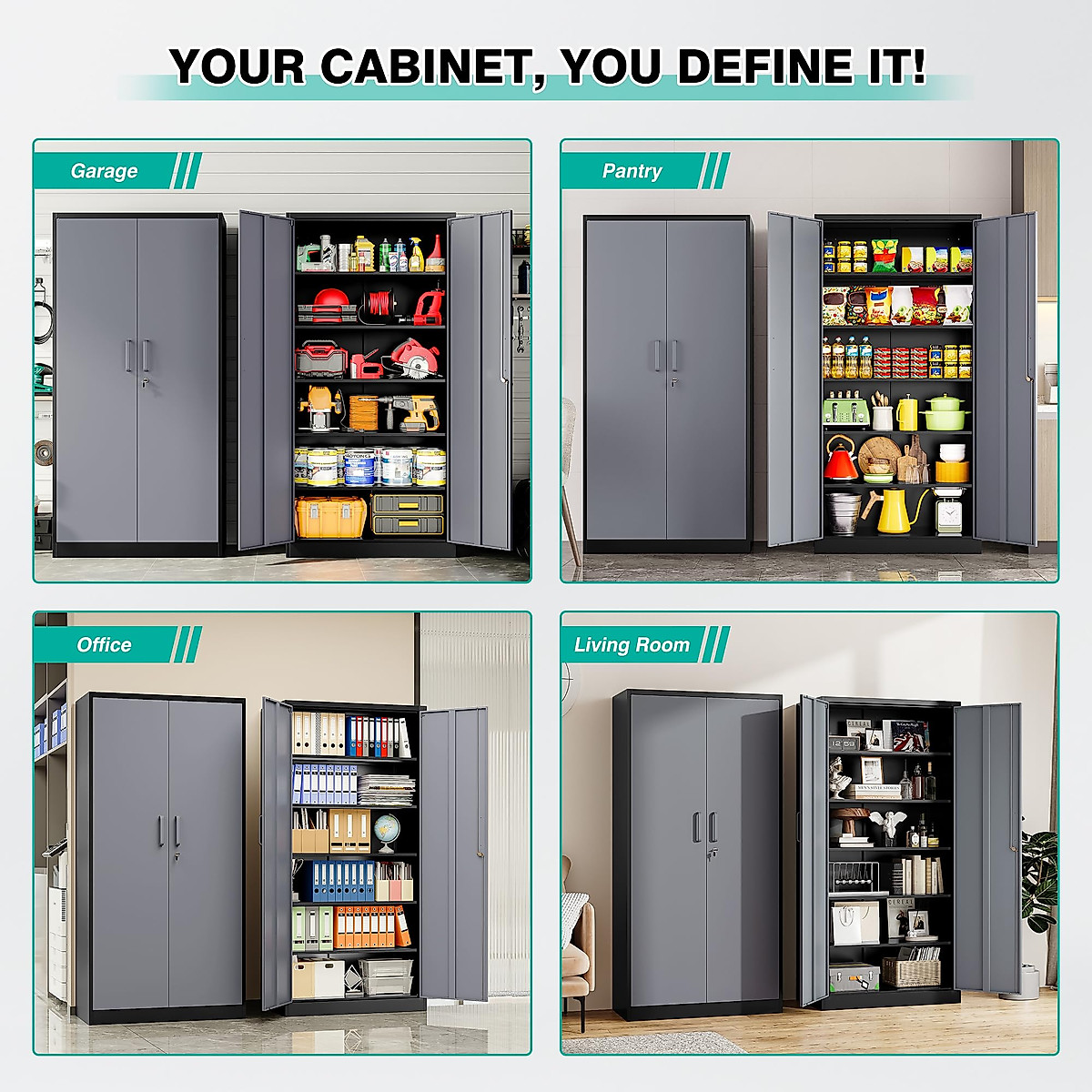 SISESOL Metal Storage Cabinet with 5 Adjustable Shelves,Garage Storage Cabinet with Lock,Metal Cabinets with Locking Doors,71" Lockable Tool Cabinets for Home,Office,Shop,Garage