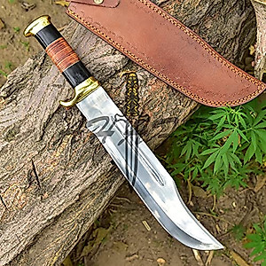 AHAFR Crocodile Dundee Bowie Knife D 2 Steel Handmade 18" Buffalo Horn Leather Handle Knife Large Hunting Bowie Knife With Leather Sheath Razor Sharp KE-0547-HK