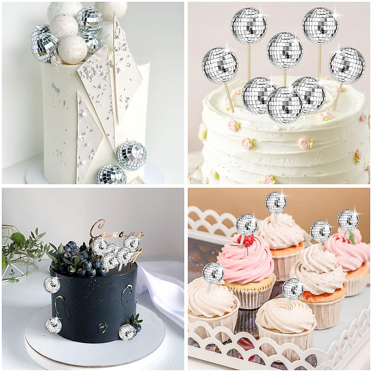 Newmemo Disco Ball Cake Toppers Cowgirl Hat 40PCS Disco Ball Cupcake Toppers Disco Ball Cake Pick Mini Western Cowgirl Hat Cake Decorations for Disco 1970s Theme Bachelorette Birthday Party Supplies