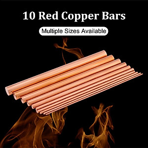 BENECREAT 10Pcs 3.9 inch Pure Copper Round Rod, 10 Size Metal Lathe Bar Red Copper Welder Rod for Welding Copper Tubes, RC Model, DIY Craft (Diameter:1mm~8mm)