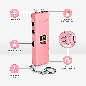 Guard Dog Hornet Micro Stun Gun Keychain - with LED Flashlight, Safety Switch, and Powerful Shock, Heavy Duty Keychain Stun Gun with Bright Flashlight, Built-in Charger, Women Self Defense - Pink
