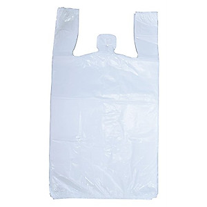 100 Large Plastic Grocery T-Shirt Bags - Plain White 12" x 6" x 21" by JA Kitchens