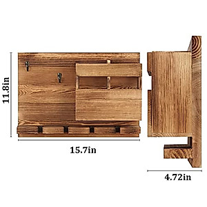 WGFKVAS Wine Rack Wall Mounted with Glass Holder and Cup Hook, Thickened Pine Wood Wine Shelf Rustic Wine Display Storage Rack, Gifts for Wine Lovers, Mother's Day, Birthday