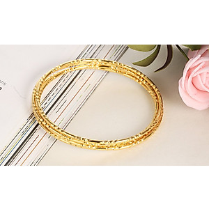 Jaline Jarlinwel 4 Sets Gold Tone Stainless Steel Multi Textured Round Bangle Bracelet Set For Women Girls
