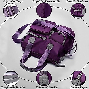 Women Lightweight Nylon Tote Bag Multiple Pockets Top Handle Handbag Ladies Purse Work Totes Travel Crossbody Shoulder Bag (1- Black)