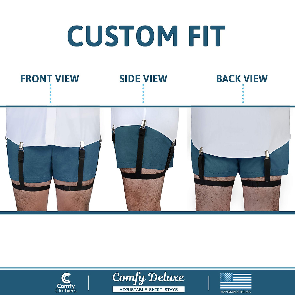 Adjustable Shirt Garters with Locking, Non-Slip Clips (2-Pairs) For Men And Women By Comfy Deluxe - Elastic Shirt Stays With Clip, Easy To Wear & Keep Shirts Tucked In, For All Types Of Shirts