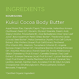 Andalou Naturals Body Butter, Kukui Cocoa Nourishing Body Cream, 8 Oz, Shea Butter, Cocoa Butter & Argan Oil for Dry Skin, Vegan