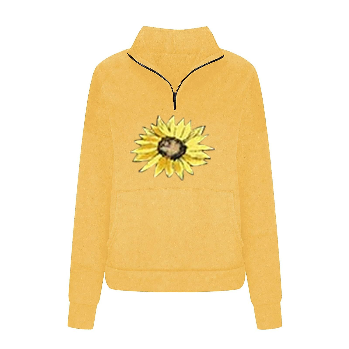 target online shopping sweatshirt for women plus size Sweatshirts for Women Fleece Half Zip Pullover with Front Pocket Fall Teen Girl Preppy Sweatshirts Puff Sleeve Pullover Yellow L