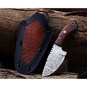 SSSI CRAFT Handmade Fixed Blade High Carbon Steel , Damascus Steel Hunting Knives ,EDC , Mini Neck , Survival and Pocket Knife For Men With Sheath