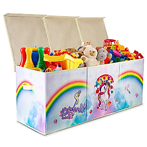 Toy To Enjoy Kids Toy Box - Large Stuffed Animal Storage, Collapsible Toy Chest Bin, Durable Fabric Toy Box for Boys & Girls - Storage Basket with Lid & Removable Inserts, 38x13x15 Inches (Unicorn)