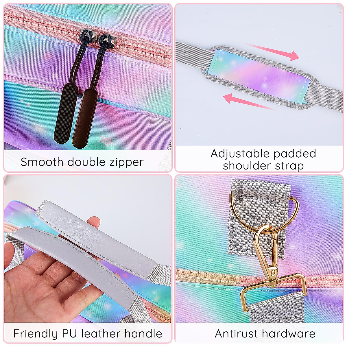 Zipper Binder with Shoulder Strap, 2 Inch 3 Ring Organizer for Middle School, Case it Multiple Pockets, Handle Included, 500 Sheet Capacity