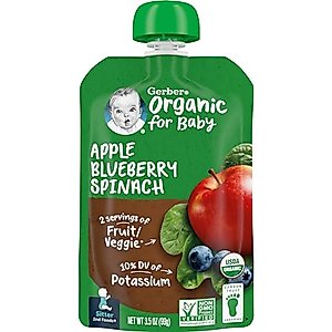 Gerber Organic Baby Food Pouches, 2nd Foods for Sitter, Apple Blueberry Spinach, 3.5 Ounce (Pack of 12)