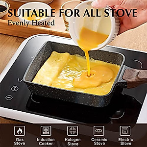 SENSARTE Japanese Omelette Pan, Tamagoyaki Egg Pan, Nonstick Frying Pan with Spatula, Healthy Granite Cookware, PFOS & PFOA Free, 6" x 7" (Grey)