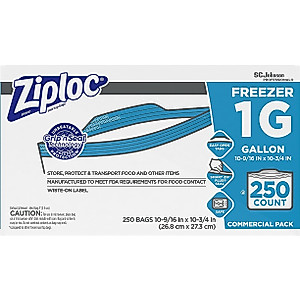 Ziploc 94604 Double-Zipper Freezer Bags, 1gal, 2.7mil, Clear w/Label Panel (Case of 250)
