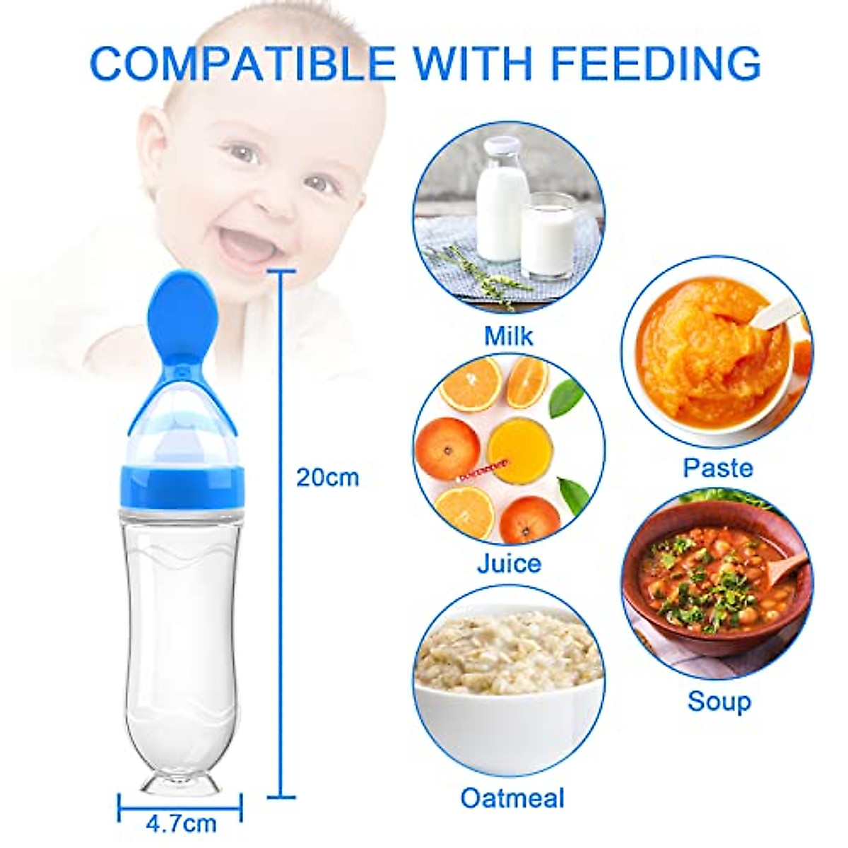 Food Feeder Baby Fruit Feeder Pacifier (3 Pcs) with 6 Different Sized Silicone Pacifiers 2 PCS Silicone Baby Food Dispensing Spoon 90ML with 2 Baby Spoons Silicone Bottle Brush Pacifier Clip