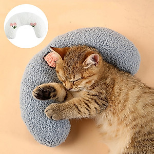 Cat Lovely Cozy Pillow,Soft Fluffy Cat Calming Pillow Pet Sleeping Companion,Little Cat Neck Pillow Cozy Cat Pillow Puppy Pillow Calming Toy for Small Dogs and Cats (Blue-1)