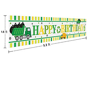 Large Garbage Truck Birthday Banner Trash Trucks Birthday Sign Banner Waste Management Recycling Bin Party Supplies Decoration, Outdoor Indoor (9.8 x 1.6 feet)
