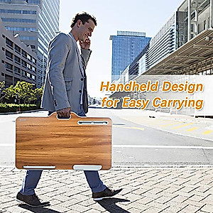 Laptop Bed Tray Table, Kavalan Portable Standing Desk, Foldable Laptop Bed Stand w/Top Handle, Storage Drawer & Phone/Pen Slot, Lap Desk for Working, Eating, Reading on Bed, Sofa & Couch, Walnut Wood