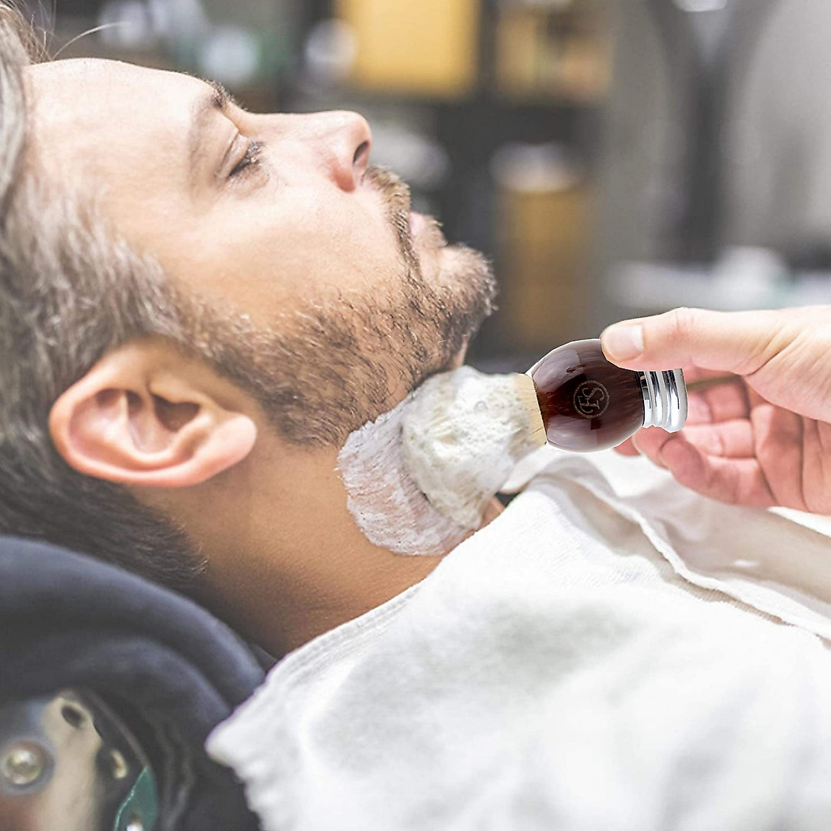 Shaving Brush for Men,Frank FS shaving Pure Badger Chrome Metal Brushes for Professional Shaving Gift to Father Husband(knot size 20mm)