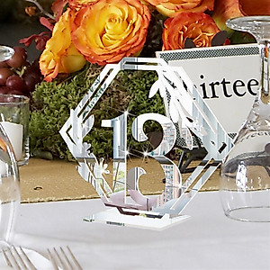 BESTORI Acrylic Wedding Table Numbers 1-20 with Stand Silver Table Sign Double Sided Reserved Seating Signs for Event Party Table Centerpiece Decoration