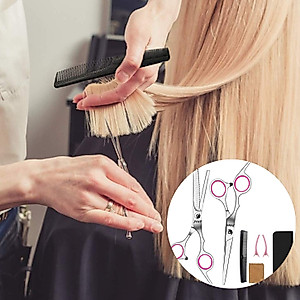 Professional Hair Cutting Scissors Shears Barber Thinning Set Kit- Family Hair Cutting,Barber Hair Cutting Tool Thinning texturizing/Pink 6"