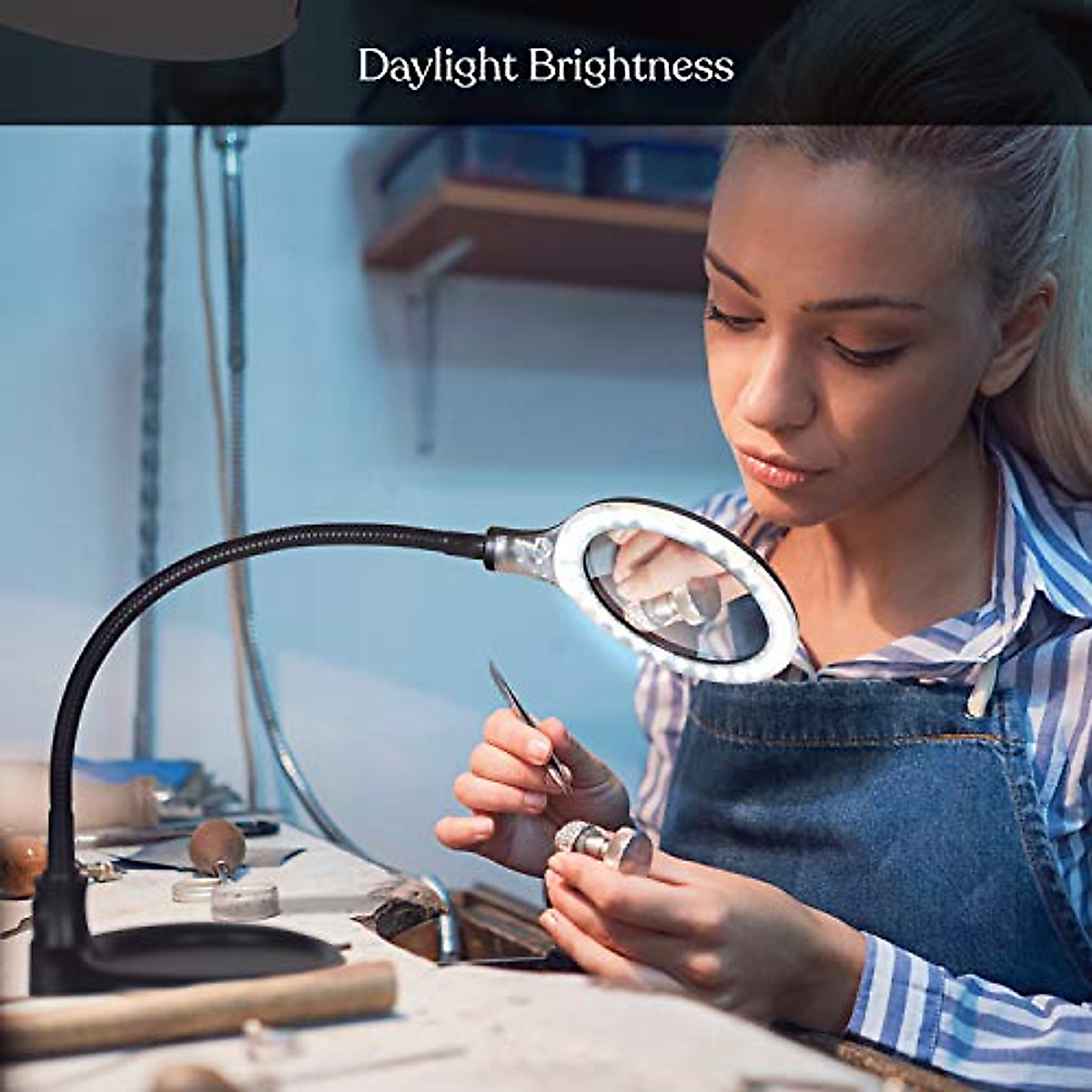 Brightech LightView Pro Flex 2 in 1 Magnifying Desk Lamp, 2.25 + Brightech Vista 3-in-1 Desk Lamp for Living Rooms, LED Floor Lamp, Tall Lamp with Remote Control, Work Light for Documents, Standing La