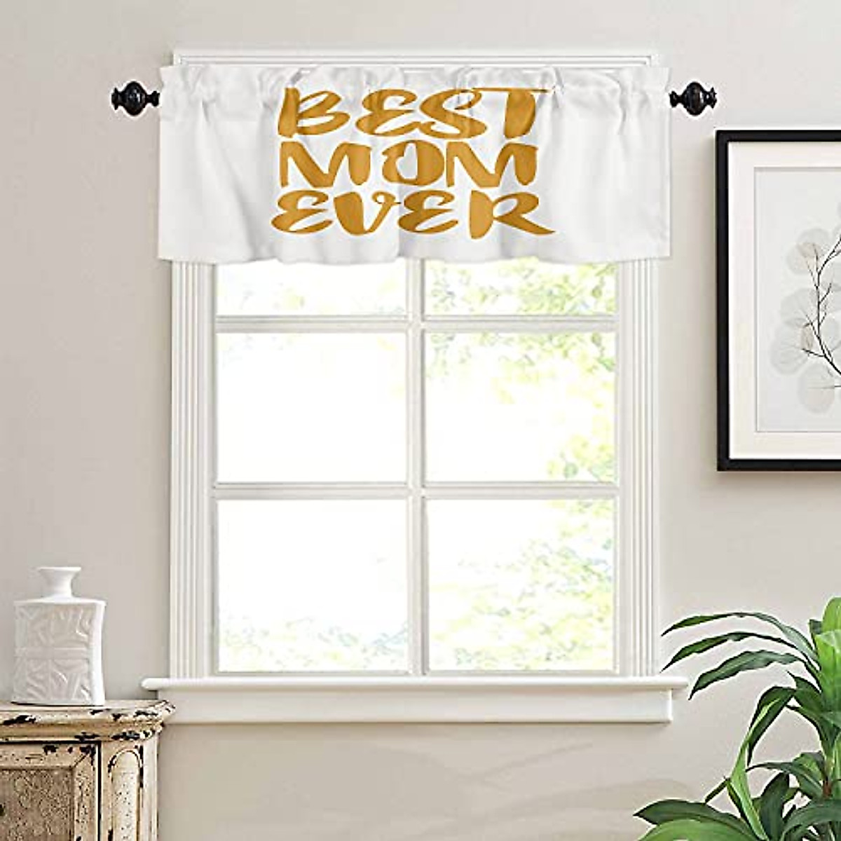 Funnywall88 Curtain Valance for Kitchen,Gold Best Mom Ever White Background Window Treatment Valance Curtains Rod Pocket Valances for Living Room,Dining Room,Bedroom,Kitchen Valance 42"x18"