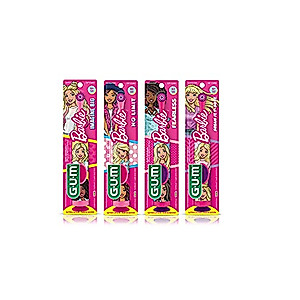 GUM Barbie Kids Power Electric Toothbrush with Suction Cup Base for Home or Travel Oral Health and Dental Plaque Removal, Ages 3+, Pack of All 4