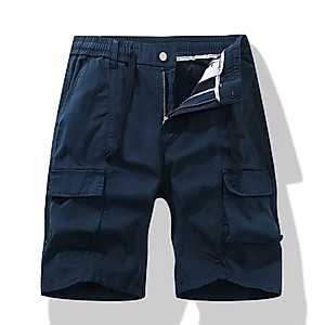 Plus Athletic Shorts Cargo Shorts for Men Regular Fit Cotton Drawstring Stretch Waist Multi Pockets Tooling Shorts Work Utility Shorts Mens Work Shorts Stretch Dark Blue M