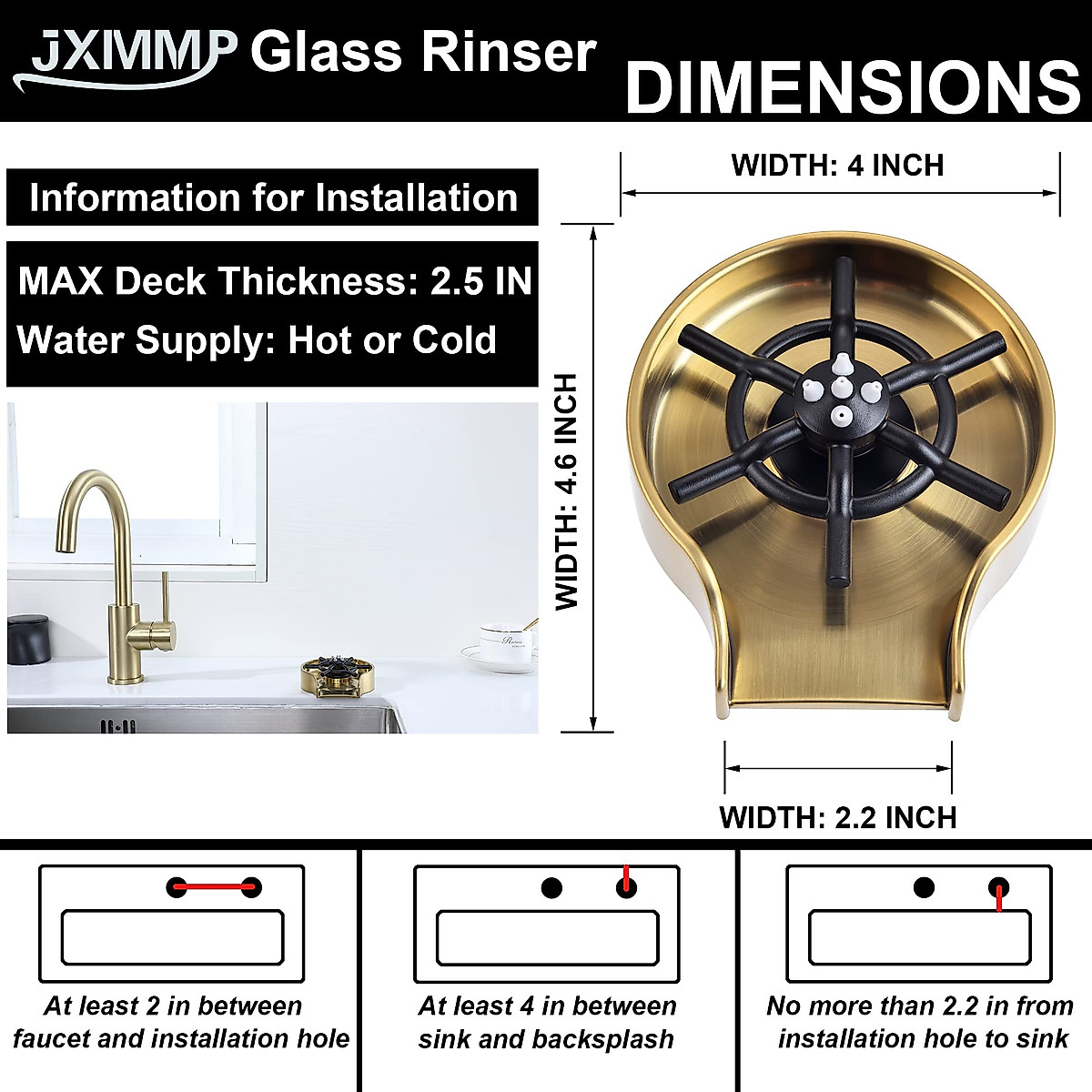 JXMMP Oil Rubbed Bronze Glass Rinser for Sink, Kitchen Faucet ORB Glass Rinser, Bottle Washer for Sink, Kitchen Sink Accessories, Cup Rinser for Kitchen Sink, Bar Glass Rinser