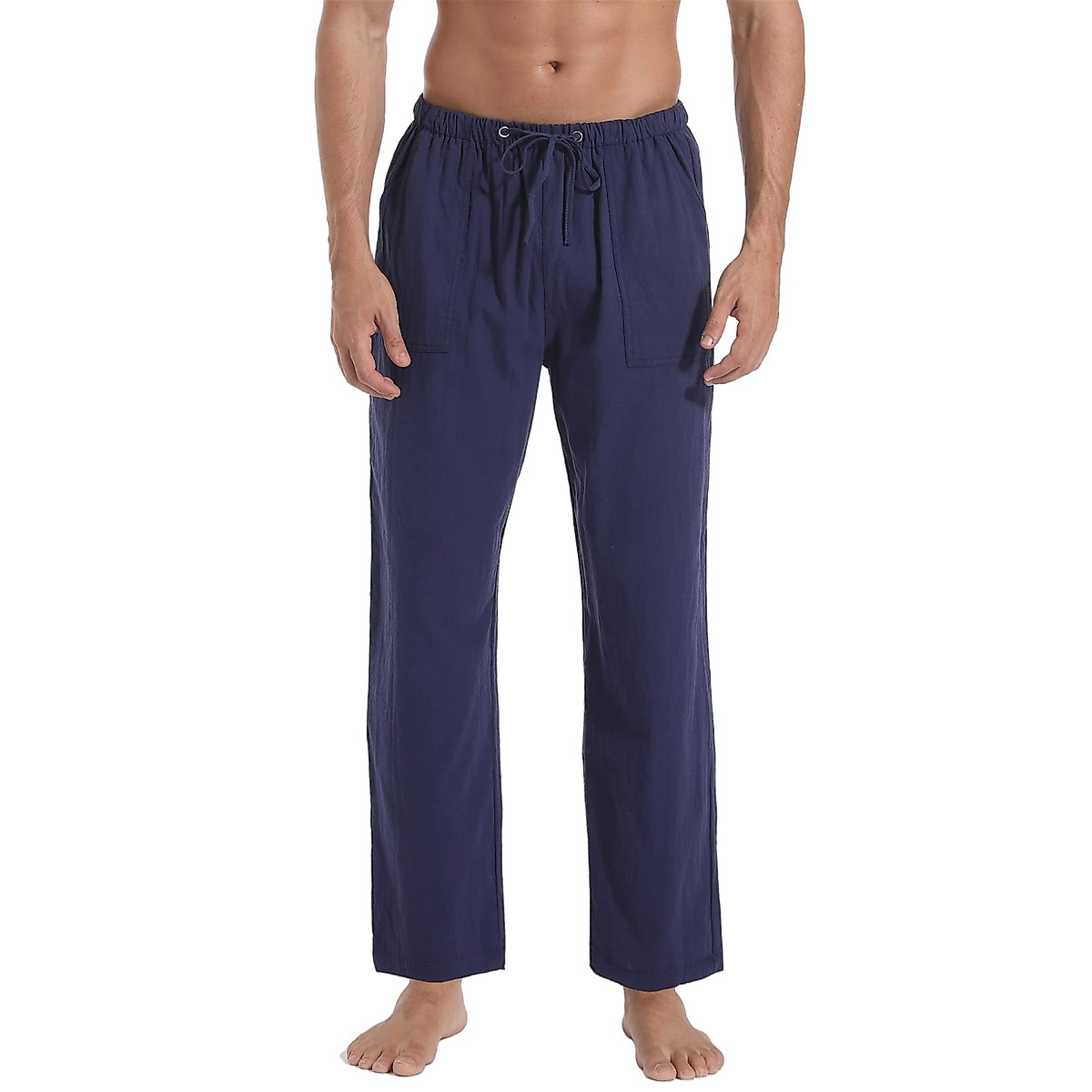 perdontoo Mens Linen Loose Casual Lightweight Elastic Waist Yoga Beach Pants (X-Large, Navy)