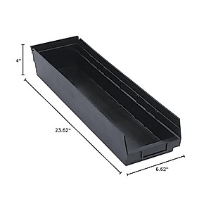 Quantum Storage Systems QSB106BK 8-Pack 4" Hanging Plastic Shelf Bin Storage Containers, 23-5/8" x 6-5/8" x 4" , Black