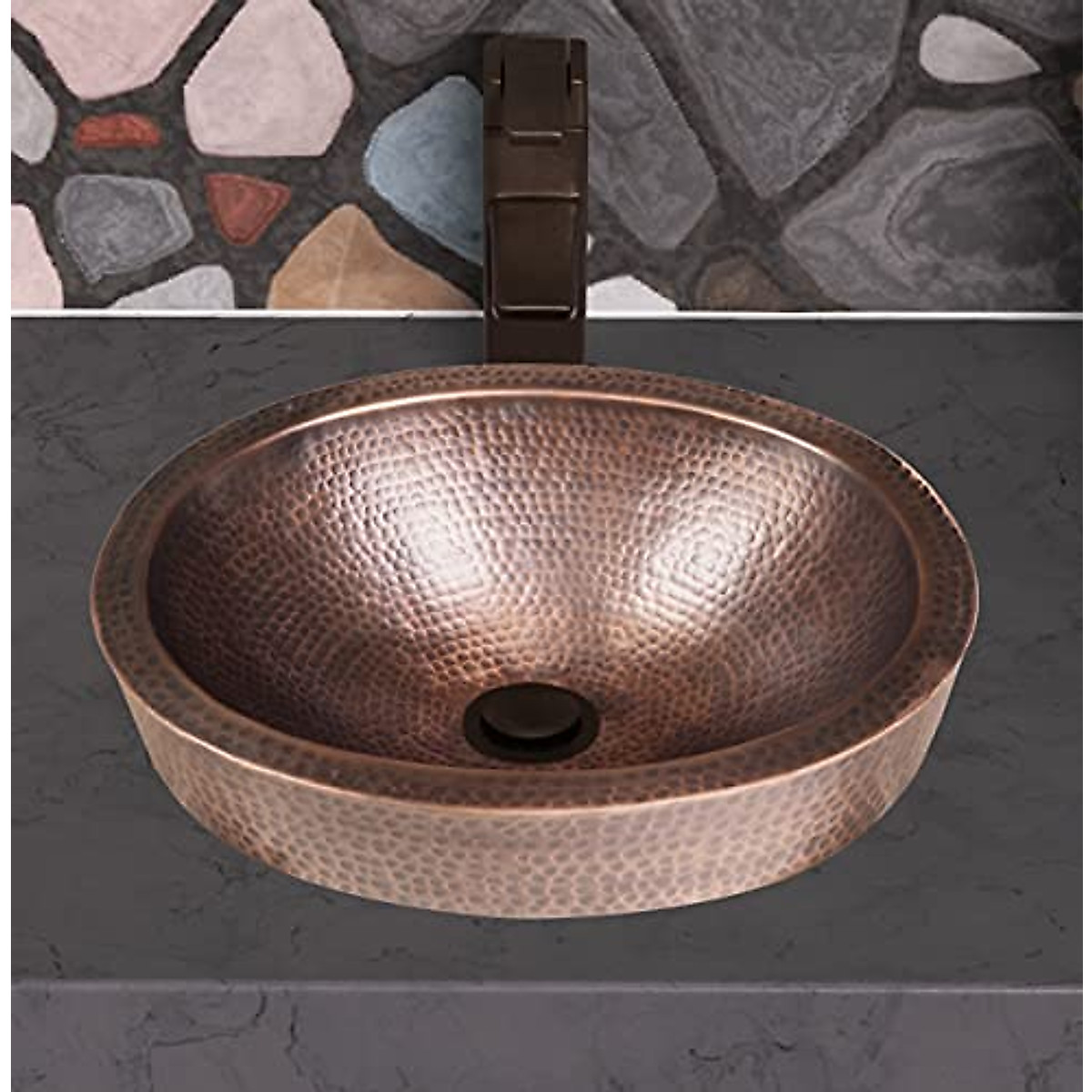 Monarch Abode 17004 Pure Copper Hand Hammered Oval Skirted Bathroom Vanity Sink (17 inches)