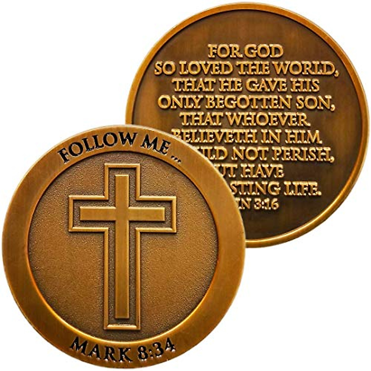 John 3:16 Coin, for God so Loved The World Bible Verse Challenge Coin, Memory Verse Pass Along Handout for Bible Study and Sunday School, Cross Coin Pocket Token, Religious Gift