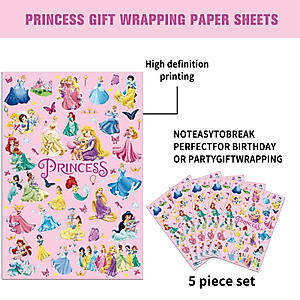 Hbavfihnbg 5 Pcs Princess Wrapping Paper Princess Gift Wrap Bulk Art Paper Folded Flat for Baby Shower Princess Birthday Party Decorations Wedding DIY Crafts Gift Packing, 20 x 30 Inch