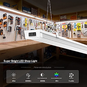 FAITHSAIL 5 Pack Linkable 4FT LED Shop Light, 40W, 4000 LM [Eqv.150W Fluorescent] 4000K LED Utility Light with Plug 48 Inch LED Garage Light Energy Saving Upto 1000KW/5Yrs(5Hrs/Day)-Hang & Flush Mount
