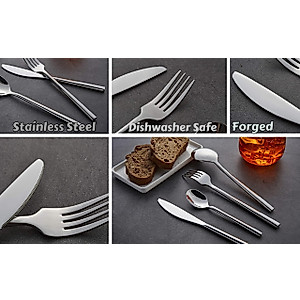 Exzact Silverware 24pcs Flatware Forged Stainless Steel - 6 x Forks, 6 x Table Knives, 6 x Tablespoons, 6 x Teaspoons - Service for 6 (24 pcs Hand Forged)