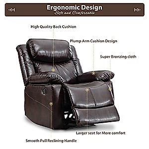 MOEO Leather Reclining Loveseat Sofa, Manual Living Room 2 Seat Couch for Dorm Small Apartment Home, Brown