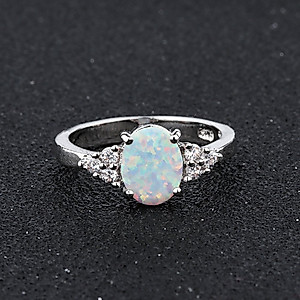 Mosaicc Rings for Women Stone Opal Round Opal Hand White Ring Women's Exquisite Ring Valentines Day Gifts for Him Her Engagement Party Birthday Proposal Present